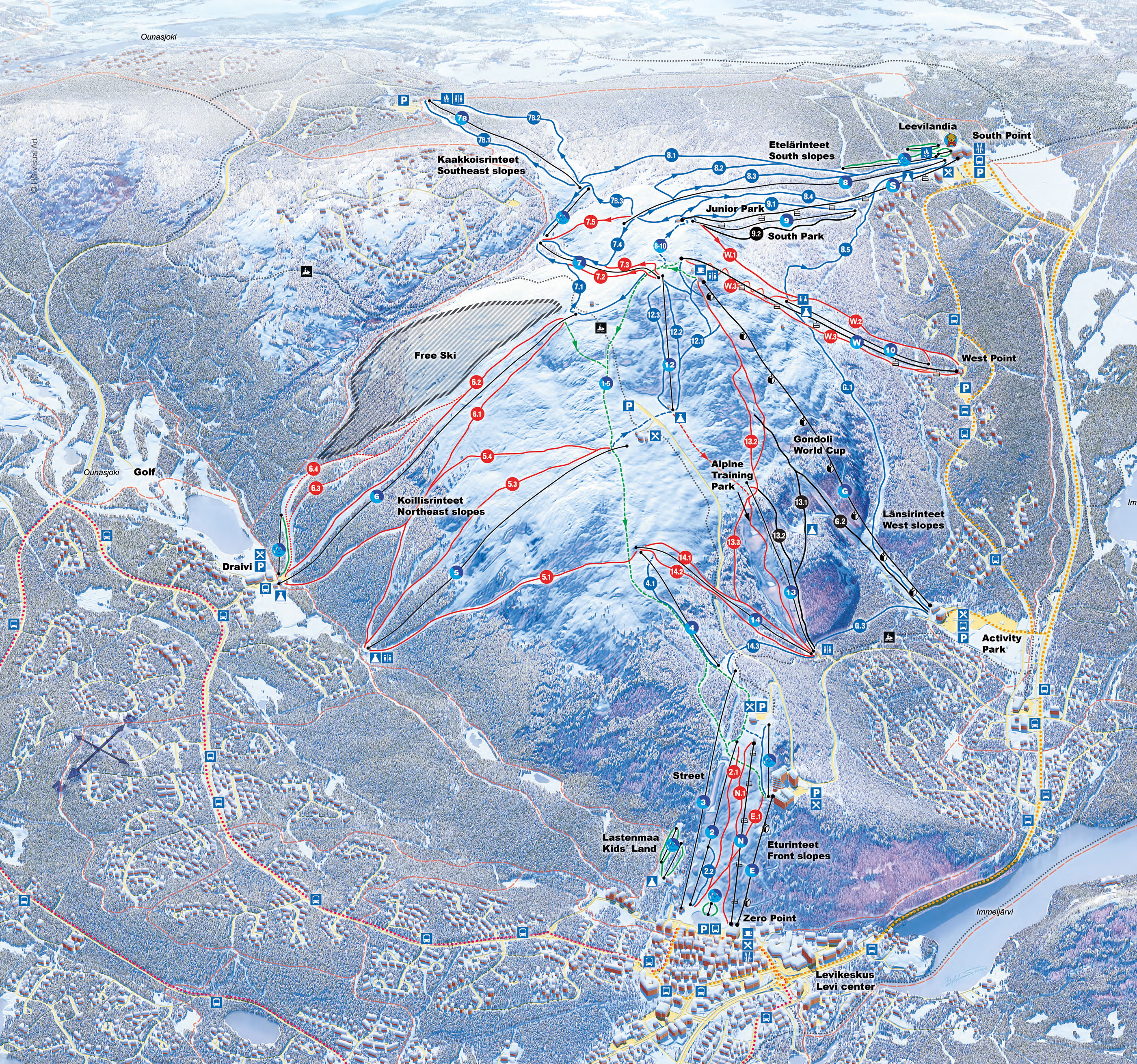 Pistekaart Levi Ski Resort
