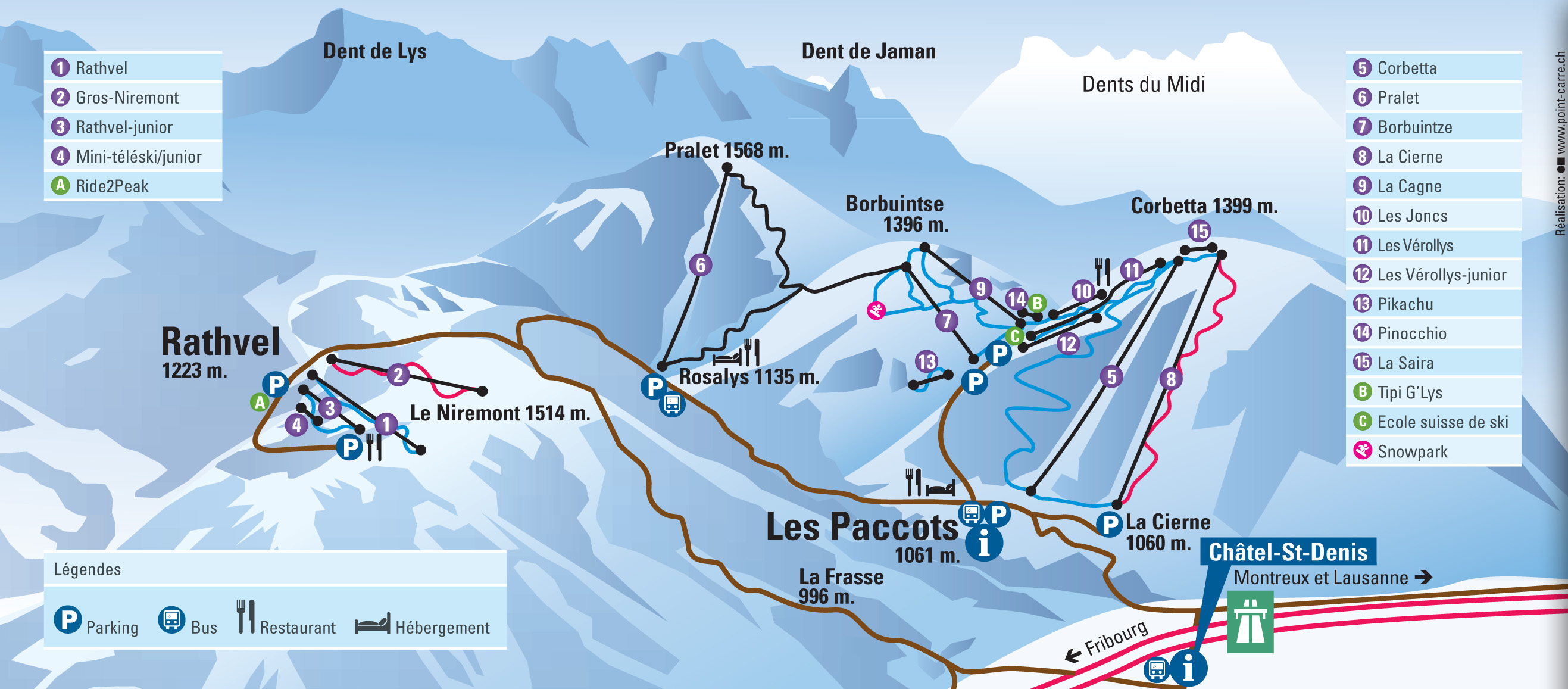 Pistekaart van Les Paccots | Wintersport Live